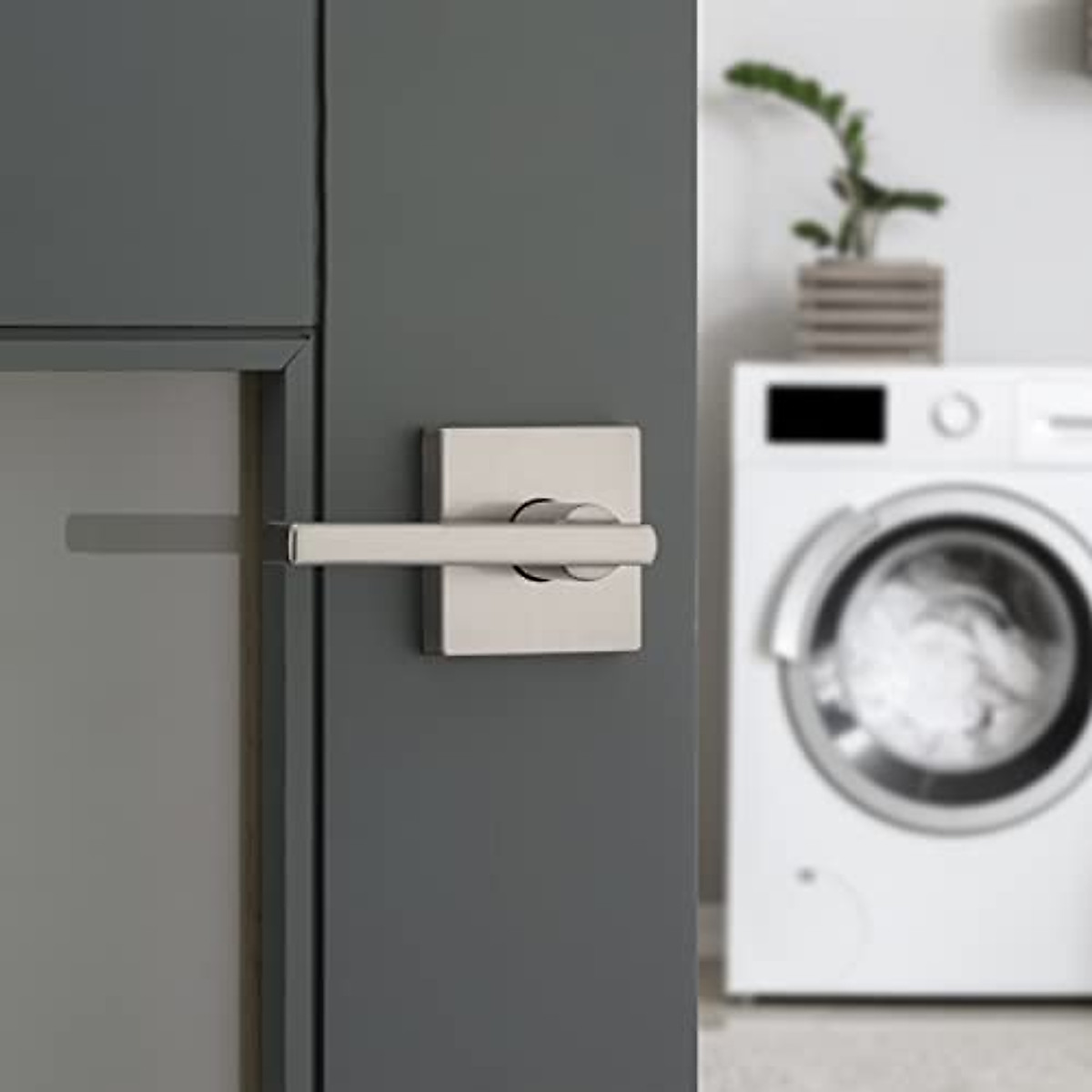 Kwikset Halifax Interior Passage Door Handle, Lever For Closet and Hallway Doors, Reversible Non-Locking Handle Lever, Satin Nickel, with Microban Protection