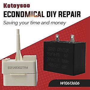 W10613606 Refrigerator Compressor Start Relay and Capacitor by Kotoysoo- Compatible with Whirlpool, Kenmore - Replace part number: W10416065, PS8746522, 67003186