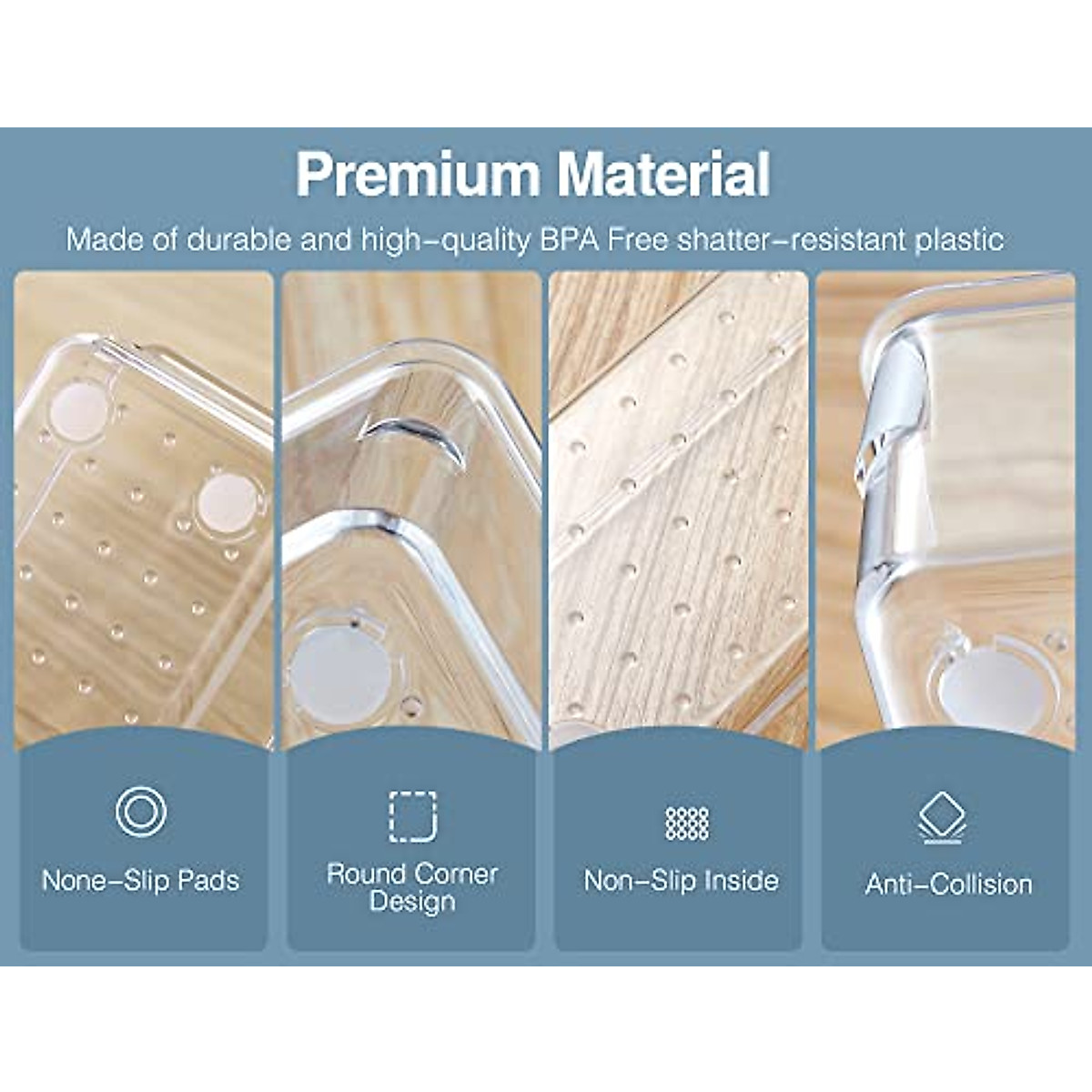 Puroma 25 PCS Drawer Organizer with Non-Slip Silicone Pads, 4-Size Versatile Vanity Drawer Storage Bins, Clear Plastic Drawer Organizer Trays, Customize Layout Organizer for Makeup and Bathroom Vanity