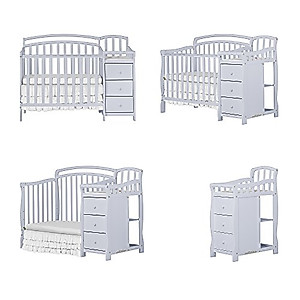 Dream On Me Casco 3-in-1 Mini Crib and Changing Table in Pebble Grey, Convertible Crib, Made of Pinewood, Three Position Adjustable Mattress Height Settings