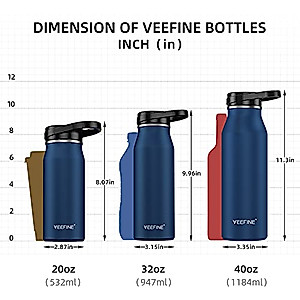 VeeFine Insulated Water Bottle Stainless Steel Water Bottles BPA-Free Dishwasher Safe 20/32/40oz Wide Mouth Lid Eco-Friendly Thermos for Hiking Camping and Travel