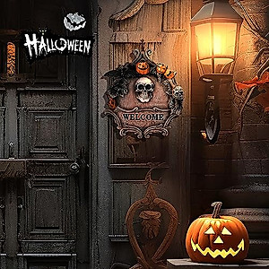 Halloween Decoration 3D Skeleton Welcome Sign Front Door Decoration, Scary Wall Decoration for Party Castle Haunted House Home Decor
