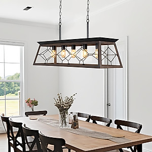 YITAHOME 5-Light Pendant Lights Island Fixture, Farmhouse Rustic Rectangular Chandelier for Dining Room, Kitchen, Living Room, Entryway, UL Listed, Bronze