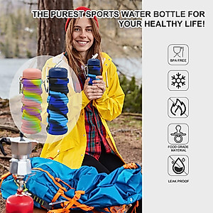 WATMHHJQ 2Pack Silicone Collapsible Water Bottles, Leakproof 16oz Portable Foldable Expandable Water Bottle Sports Cups with Straw,BPA Free, for Outdoor Gym Travel(Pink+Rose red)