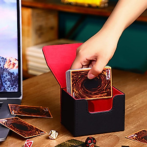 Weewooday 3 Pieces Leather Deck Card Boxes Cards Deck Game Box for 100 Plus Cards Compatible with MTG (Yellow, Black Red, Purple, Horizontal)