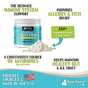 Raw Paws Pet Bovine Colostrum for Dogs Allergies & Immune Support, 5-oz - Made in USA, Pure Bovine Colostrum Powder for Cats - Bovine Colostrum Dogs Daily Supplement - Colostrum for Puppies & Kittens
