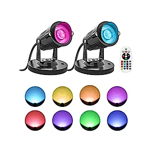 DOREIO Christmas 5W RGBW Led Up Lights Indoor Spot Lights with Remote 16 Color Changing & Warm White for Painting Artwork US 2-Plug 6 FT Cord with Floor Foot Switch (2 Pack with Base and Stake)