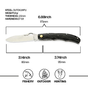 Kam Knife - Pocket Knife Stainless Steel 4034 with 3.14" Blade EDC Knife; Black Wood Handle Camping Knife; Small Hunting Knife Perfect for Outdoors and Hiking