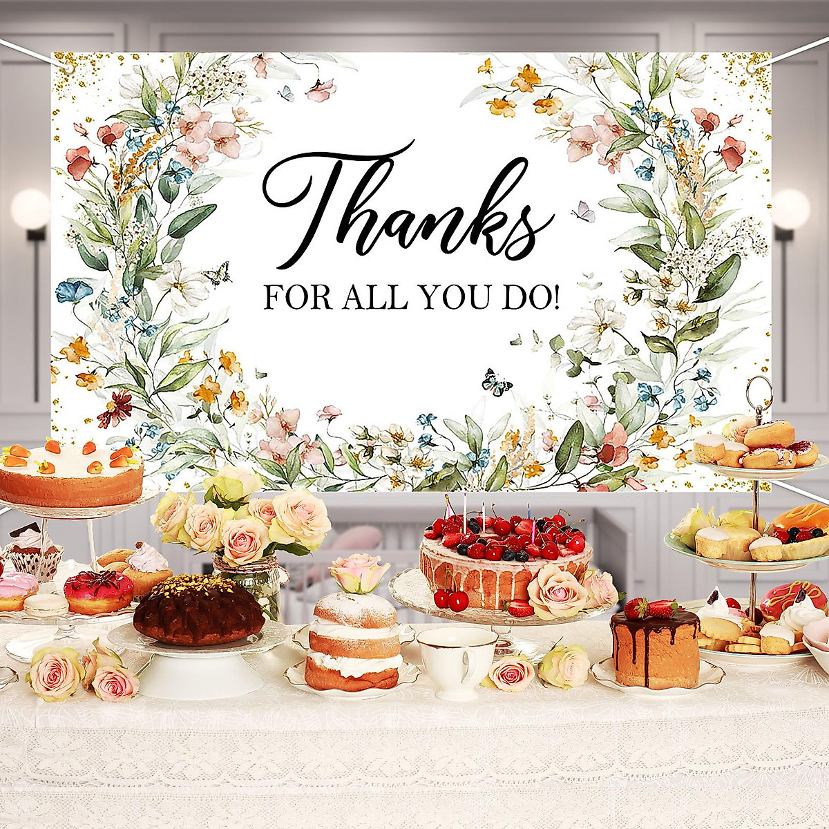 Avezano Thanks for All You Do Backdrop Wildflower Thank You Party Decorations Thank You Father Staff Teachers Professors Doctors Banner 70.8 x 43.3 Inch