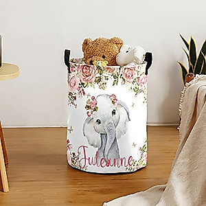 Personalized Laundry Baskets Custom Laundry Hamper Collapsible Clothes Storage Basket with Handle for Bathroom Living Room Bedroom (Baby elephant 11)