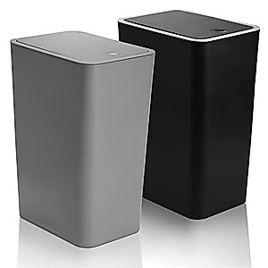 Fasmov Trash Can, 2 Pack 15 Liter / 4 Gallon Plastic Garbage Container Bin with Press Top Lid, Waste Basket for Kitchen, Bathroom, Living Room, Office, Narrow Place (Gray + Black)