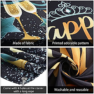 Glitter Teal Turquoise Happy Birthday Decoration for Women Green Gold Birthday Backdrop Champagne Glass Balloons Photo Booth Background High Heels Photography Background 72.8 x 43.3 Inch