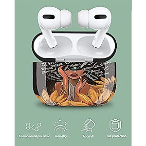 Airpods Pro Case Black Girl, OTOPO Cute Air pods Pro Accessories Protective Hard Case Cover Portable & Shockproof Women with Keychain for Airpods Pro Charging Case (Sunflower African American Women)
