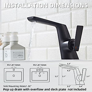 becola Black Bathroom Sink Faucets, Single Hole Faucets for Bathroom Sink, Modern Single Handle Bathroom Sink Faucet, Black Waterfall Brass Basin Faucet with 3/8” Supply Hoses-Black…