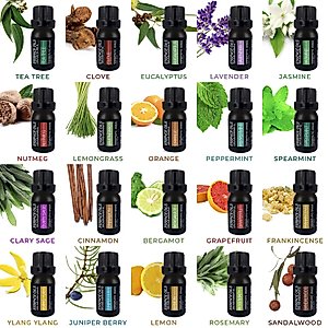 Aromatherapy Essential Oil Diffuser Gift Set with 20 Oils and Rotating Display Stand - 400ml Ultrasonic Diffuser with 20 Essential Plant Oils - 4 Timer & 7 Ambient Light Settings