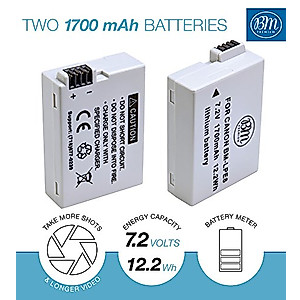 BM Premium 2-Pack of LP-E8 Batteries and Battery Charger for Canon EOS Rebel T2i, T3i, T4i, T5i, EOS 550D, EOS 600D, EOS 650D, EOS 700D DSLR Digital Camera