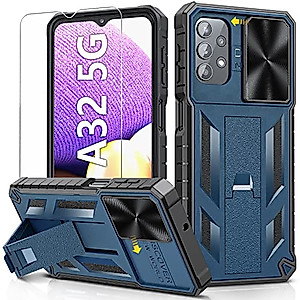 Case for Samsung Galaxy A32 5G: Military-Grade Drop Proof Protection Rugged Protective Shockproof TPU Textured Bumper Armor Design A32 5G Phone Cover with Built in Kickstand & Slide (Blue)