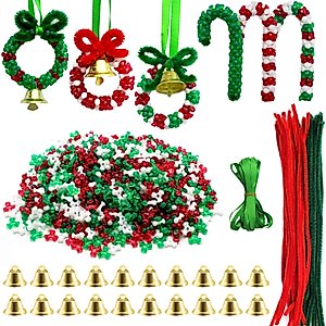 Hifunwu 1570 PCS Christmas Beaded Ornament Kit Christmas Tri-Shaped Beads Plastic Tri Beads with Pipe Cleaners Xmas Party Craft Wreath Candy Cane for Christmas Tree Hanging