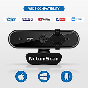 NetumScan AutoFocus HD 1080P Webcam with Dual Microphone & Privacy Cover, Business Webcam USB Web Camera with Wide Angle for Desktop or Laptop Streaming/Video Conferencing/Online Learning (60FPS)