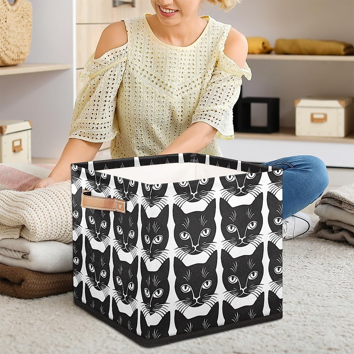 Tablerazzi Cats Pattern Cube Storage Bin, 13 Inch Collapsible Fabric Storage Cube Bin, Foldable Cube Baskets for Shelf, Closet, Organizer