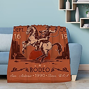 Kamoxi Western Cowboys Blanket Retro Rodeo Cowboy Sitting on A Horse Throw Blankets for Men Boys Soft Red Fluffy Flannel Bed Sofa Chair Couch Decor Fleece Blankets Fall Plush Fuzzy Bedding 50"x40"