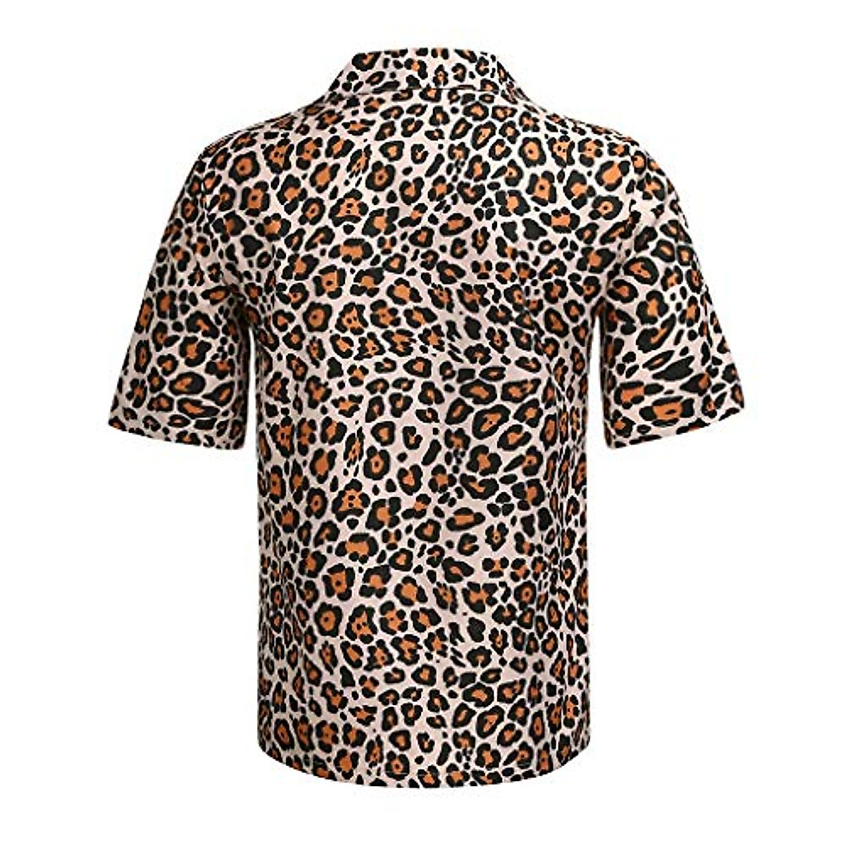 YOMXL Men Vintage Leopard Print Shirt Summer Beach Tee Lapel Collar Short Sleeve V-Neck Button Tops