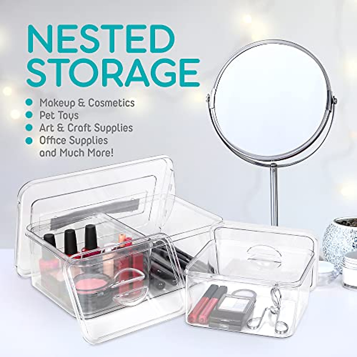 Richards Homewares Plastic Storage Containers with Lids for Organizing - 1 Large and 2 Medium Bins - Clear Box for Closet, Kitchen, Pantry, Garage, Toys and Shoes