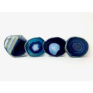 Agate Coasters set of 4 - Blue Colored Agate Coasters - Natural Rim - Bumpers