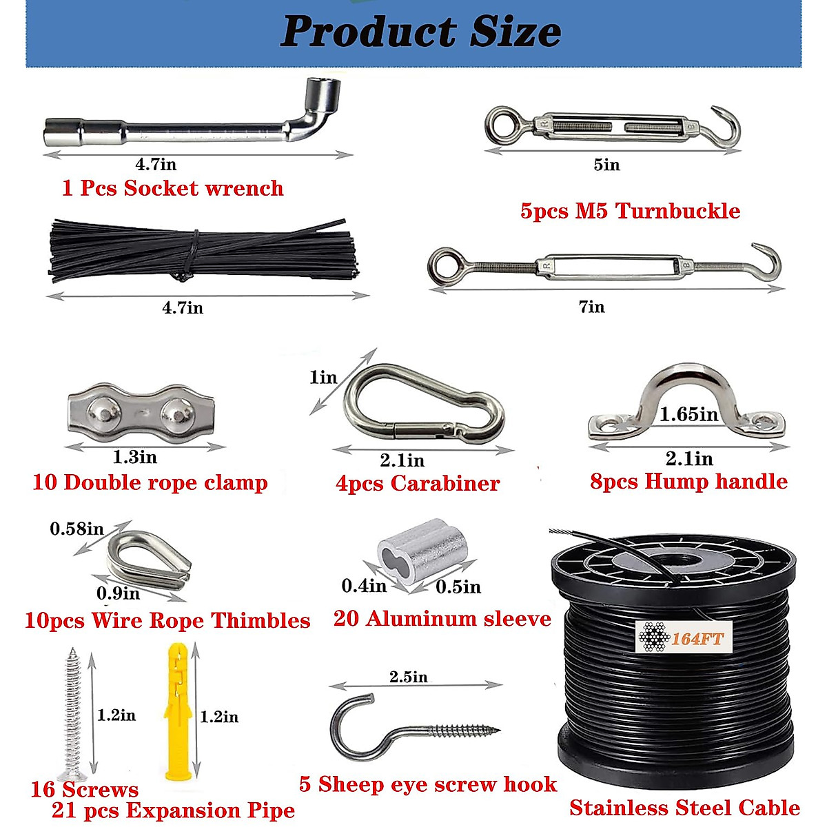 BRISBONN Outdoor String Light Hanging Kit - 164FT Black Vinyl-Coated Stainless Steel 304 Wire Rope with Turnbuckles & Hooks, Globe Lights Suspension Kit for Patio, Backyard, Garden - Easy Installation