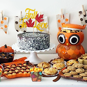 Fall in Love Cake Topper - Glitter Gold Engagement Cake Topper,Fall Wedding, Bridal Shower Decoration - Fall Leaves Cake Topper for Autumn Wedding Anniversary Party Supplies