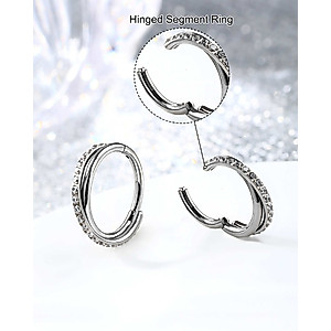Melighting G23 Titanium Nose Rings Hoop 16G Conch Piercing Jewelry Clear CZ Double Titanium Helix Earrings Septum Rings Tragus Daith Piercing Jewelry for Women