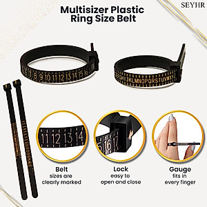 SEYHR Ring Sizer Measuring Tool Set with Ring Mandrel US Size 1-13 EU 41-76 Black Ring Sizing Kit & Transparent Ring Sizer Adjuster for Loose Rings with Microfiber Polishing Cloth