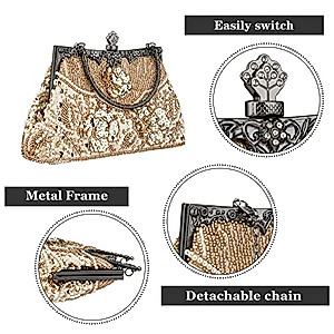 Evening Clutch Purse for Women - Crystal and Sequins Top Handle Bags - Elegant Crossbody Bag for Wedding Party Prom (Champagne)