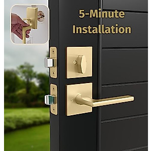 Mega Handles Gold Entry Door Handleset - Single Cylinder Handleset with Lever for Entrance and Front Doors - Modern Door Handles with Design for Left and Right-Handed Doors - Straight Handle