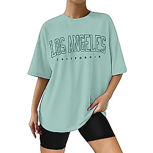Avanova Women's Los Angeles Print Short Sleeve Oversized Tee Casual Loose T Shirt A Green X-Large