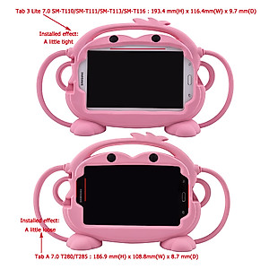 Kids Case for Samsung Galaxy Tab A/3/3 Lite/4 7.0 inch Tablet - CHINFAI [Double-Faced Monkey Series] Shock Proof Silicone Handle Stand Protective Cover for Samsung 7" Tablet (Blue)