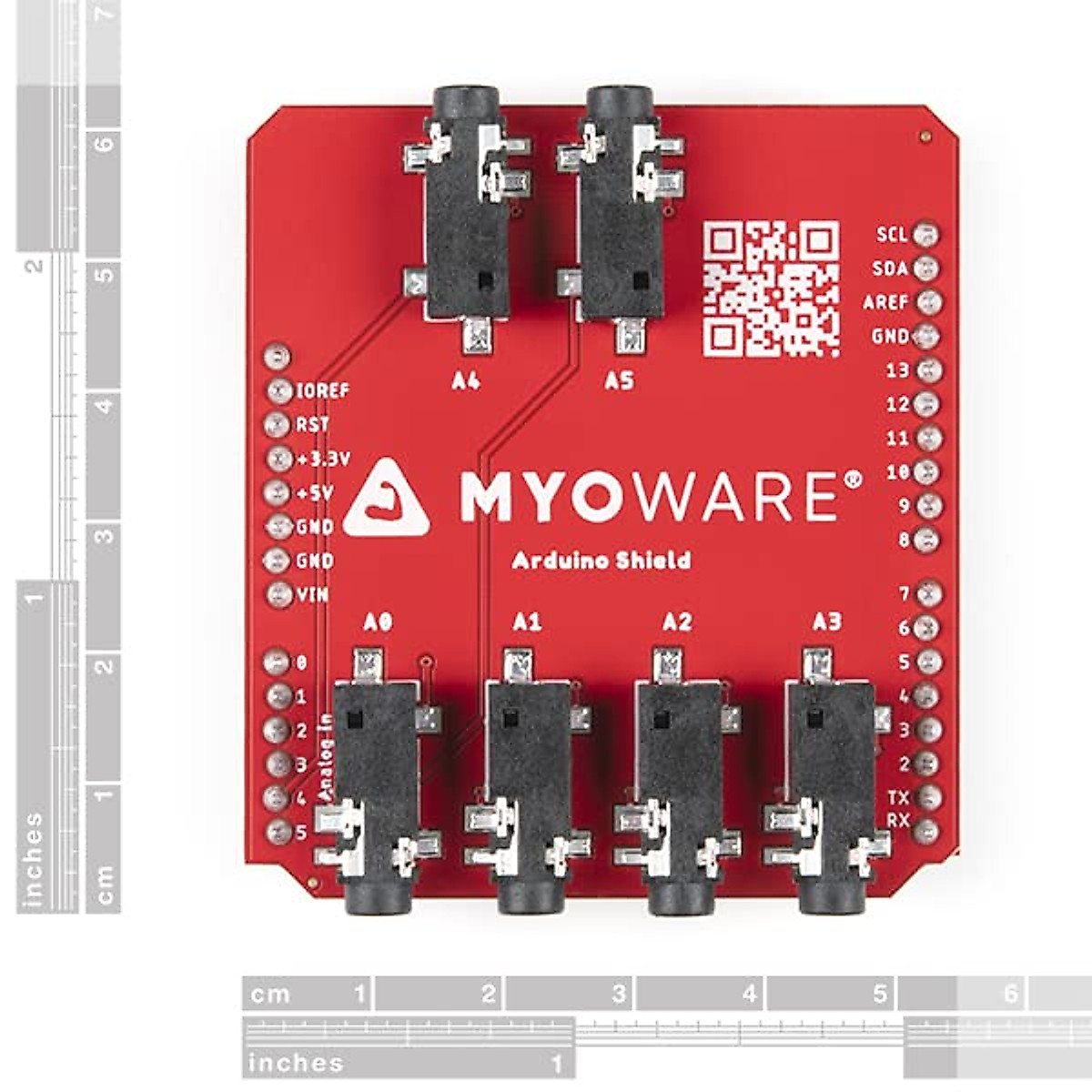 MyoWare 2.0 compatible with Arduino Shield- Connect to your compatible with Arduino R3 board & your MyoWare 2.0 Muscle sensor- Connect up to 6 sensors and/or link shields using TRS to TRS audio cables