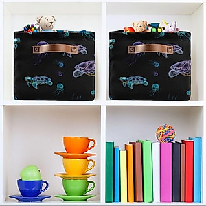 Cute Turtles Jelly Fish Storage Basket Bins Collapsible Toy Storage Bins with Handles Laundry Baskets for Living Room Clothes Nursery Closet Shelf Playroom,2 pcs