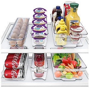 Sorbus Clear Fridge Organizer Bins & Curved Clear Rolling Bins Set - 6 Set with Egg Holder, Can Dispenser, and Varying Sizes - Curved 3 Piece Clear Storage Design with Handles, Dividers, and Wheels