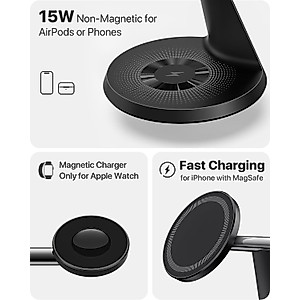 Charging Station for Apple Multiple Devices, for MagSafe Charger Stand, Wireless Charger for MagSafe 3 in 1 for iPhone 15 14 13 12 Series, Apple Watch, AirPods Pro/3/2 (30W Adapter Included)