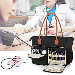 CURMIO Nurse Tote Bag, Portable Medical Bag with Padded Laptop Sleeve for Nursing Work, Home Visits, Health Service, Black (Bag Only)