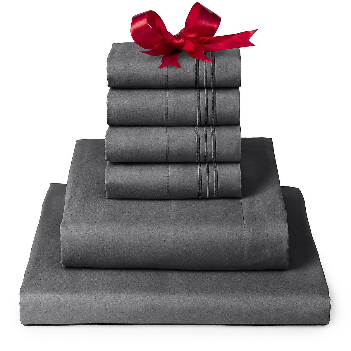 Mellanni Queen Sheet Set - 6-Piece Iconic Collection Bedding, (Including 4 Pillowcases), 16-Inch Deep Pocket, Easy Care, Extra Soft, Cooling Sheets, Brushed Microfiber - Gray