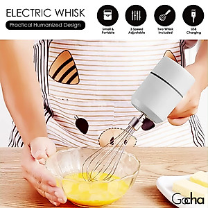 GOCHA Gadgets | Hand Whisk Electric | 3 Speed Handheld Mixer | Two Whisk Mount Baking Mixer | Cordless Electric Hand Mixer For Eggs, Soups, Cream, Batters | Portable, Wireless & Rechargeable (White)