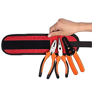 ISFEY Powerful Work Storage Wristband adsorption kit with 6 Round Magnets for Strong Absorption, Suitable for Home Decoration Workers-Red