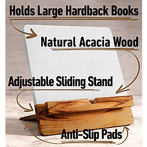 Cookbook Stand for Kitchen Counter - 12" x 12" Large Adjustable Acacia Wood Book Stand for Cookbooks - Recipe Book Holder Stand for Kitchen - Cook Book Stand for Kitchen - Wooden Cookbook Holder Stand