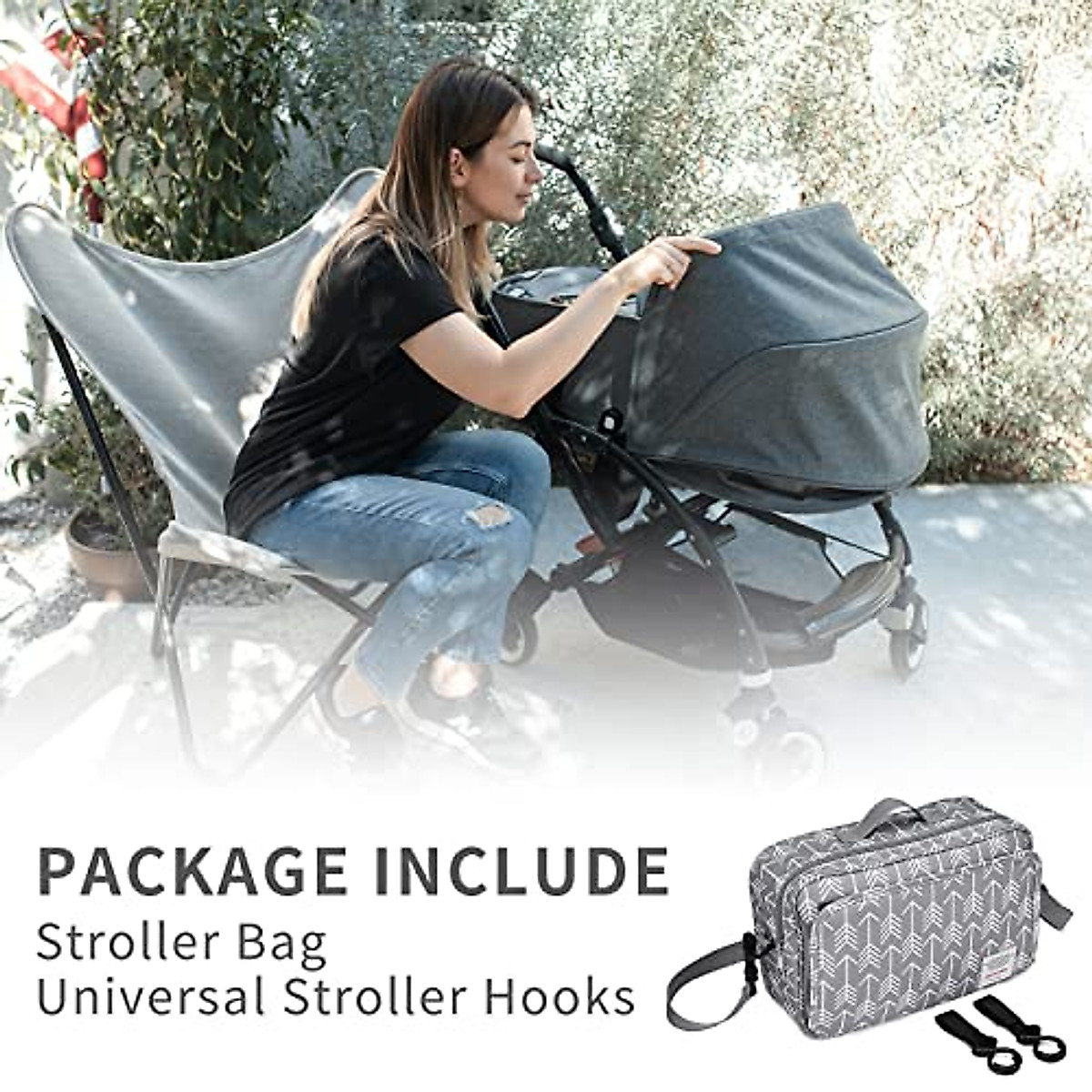 Universal Stroller Caddy Accessories All-in-One Baby Organizer with Insulated Pocket,Capacity for Diapers, Toys & Snacks, Dark Gray