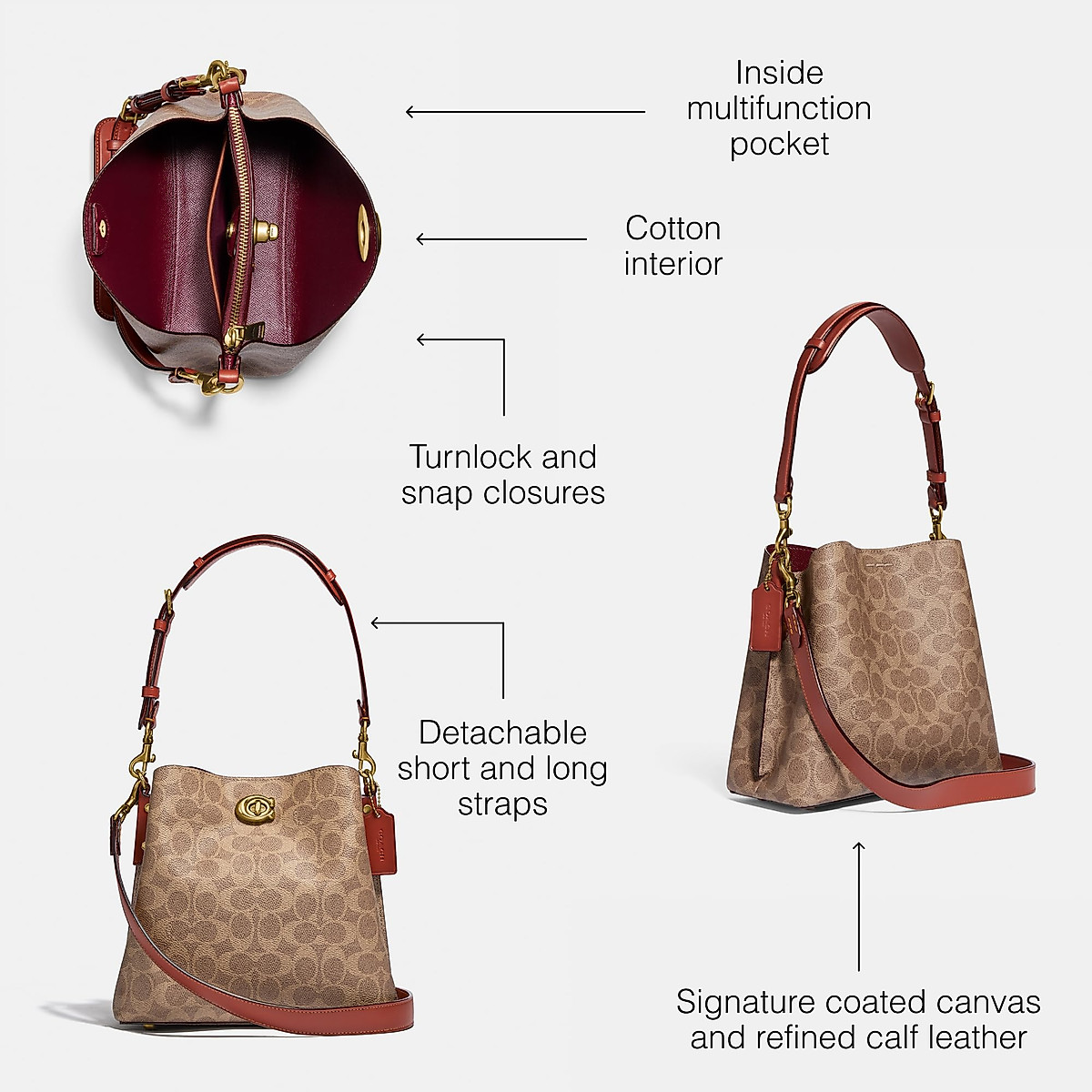 COACH Coated Canvas Signature Willow Bucket 24, B4/Tan Rust, One Size