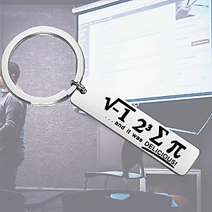 FUSTMW Math Gift I Ate Some Pie and It Was Delicious Keychain Funny Math Geek Gifts Math Teacher Gifts Math Student Gift Graduation Gift (silver)