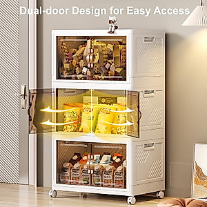 Collapsible Storage Bins With Lids & Wheels, 11.5 Gal Plastic Folding Storage Box, Stackable Storage Bins with Doors for Closet Organizers and Storage for Over 10 years old Kids