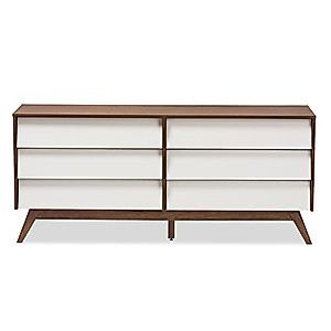 Baxton Studio Hildon Modern 6-Drawer Storage Dresser Mid-Century/Particle Board/MDF with PU Paper/White/Walnut Brown